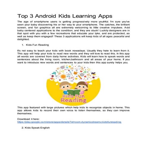 Top 3 android kids learning apps | DOCX