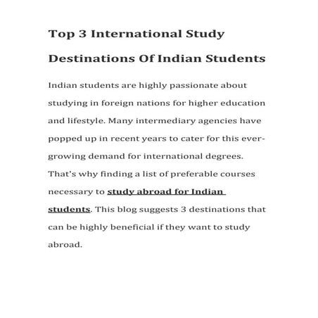 Top 3 International Study Destinations Of Indian Students | PDF
