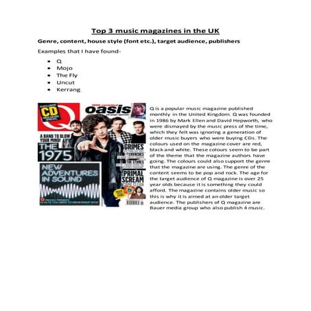 Top 3 music magazines in the uk | DOCX | Rock Music | Music