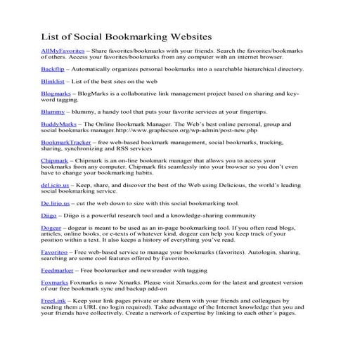 Top 45 Socia Bookmarking Websites | PDF