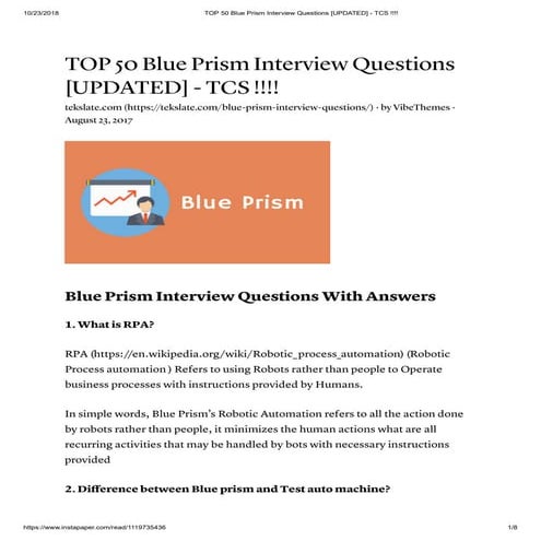Top 50 blue prism interview questions [updated] tcs !!!! | PDF