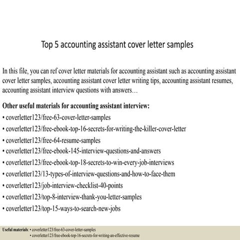 Top 5 accounting assistant cover letter samples | PPT