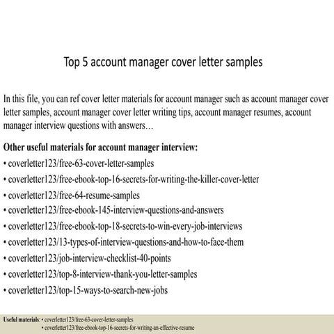 Top 5 account manager cover letter samples | PPT