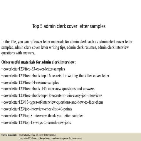 Top 5 admin clerk cover letter samples | PPT