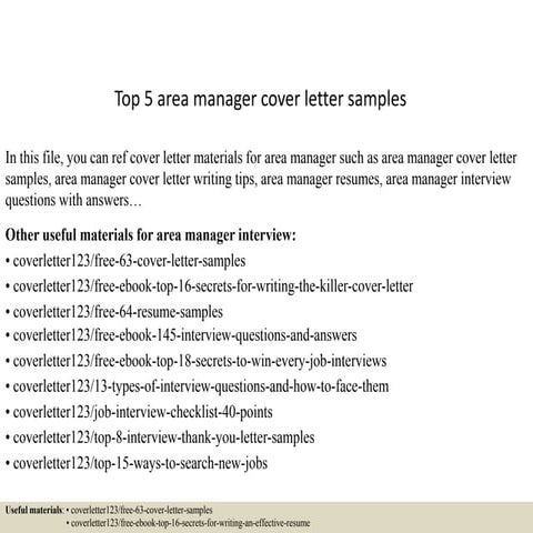 Area manager cover letter | PPTX