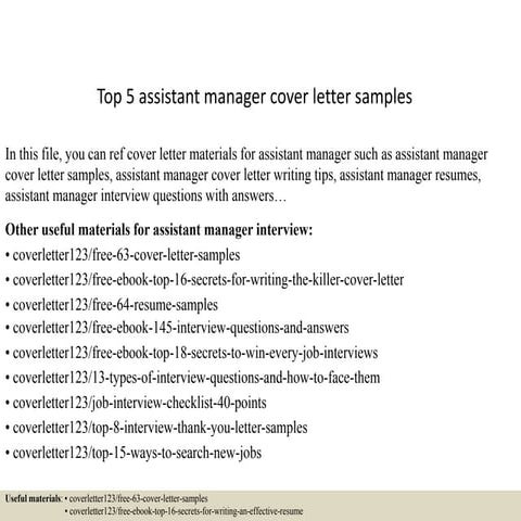 Top 5 assistant manager cover letter samples | PPTX