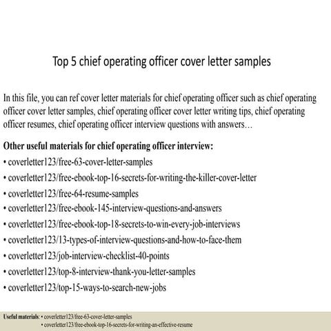 Top 5 chief operating officer cover letter samples | PPTX