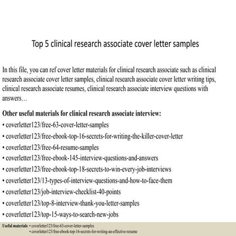 Clinical Research Cover Letter Clinical Medical Assistant Cover Letter