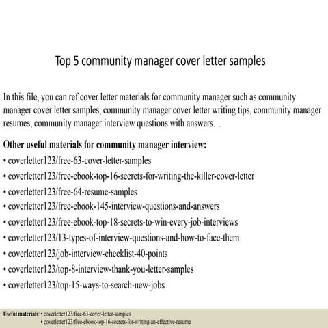 Top 5 community manager cover letter samples | PPTX