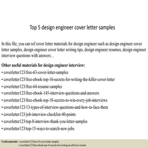 Top 5 design engineer cover letter samples | PPT