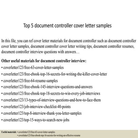 Top 5 document controller cover letter samples | PPTX