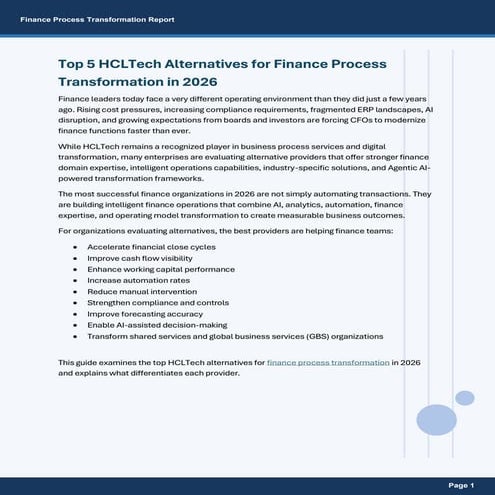 Top 5 HCLTech Alternatives for Finance Process Transformation in 2026 | PDF