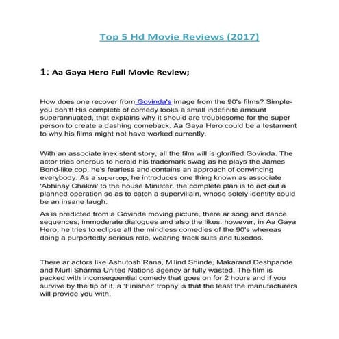 Top 5 hd movie reviews | PDF