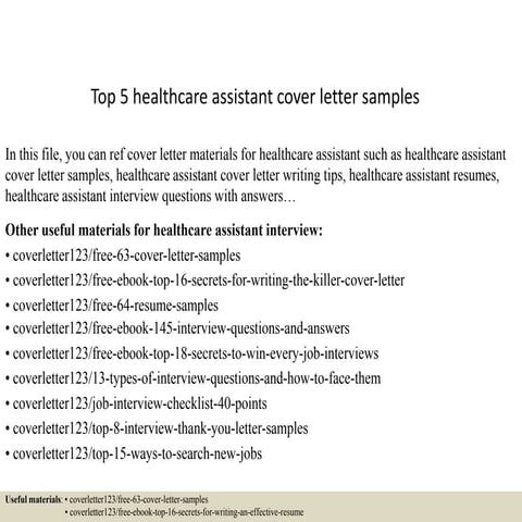 Top 5 healthcare assistant cover letter samples | PPTX