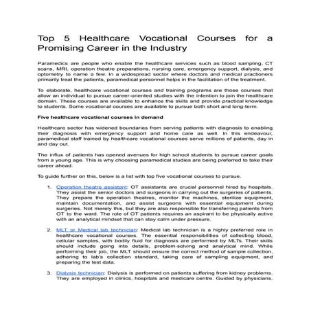 Top 5 Healthcare Vocational Courses for a Promising Career in the ...