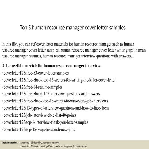 Top 5 human resource manager cover letter samples | PPT