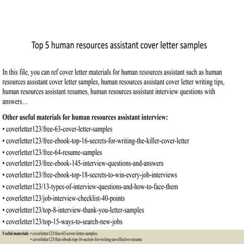 Top 5 human resources assistant cover letter samples | PPT