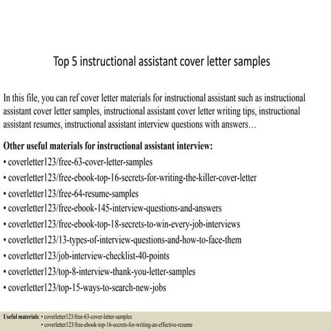 Top 5 teacher assistant cover letter samples | PPTX