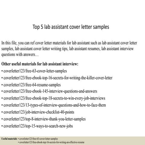 Top 5 lab assistant cover letter samples | PPTX | Resume Writing and ...