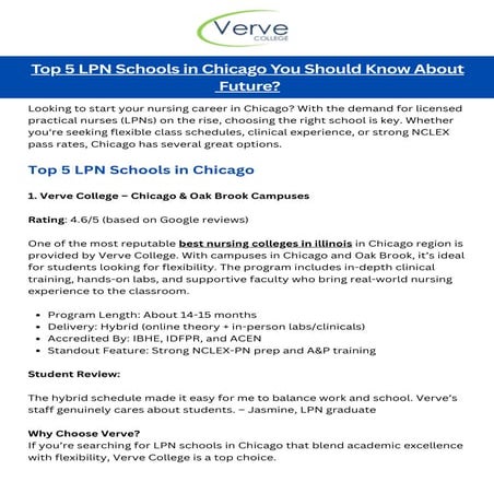 Top 5 LPN Schools in Chicago You Should Know About Future | PDF | PDF