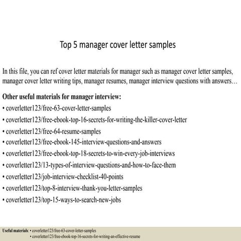 Top 5 regional manager cover letter samples | PPTX