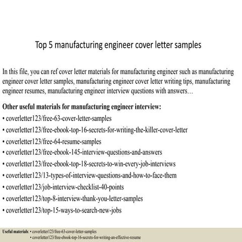 Top 5 manufacturing engineer cover letter samples | PPT