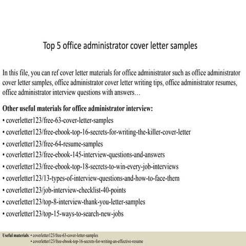 Top 5 office administrator cover letter samples | PPTX