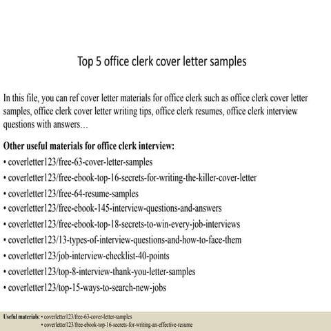 Top 5 office clerk cover letter samples | PPTX