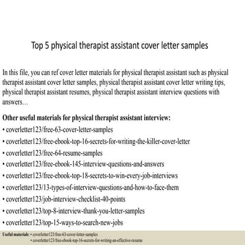 Top 5 physical therapist assistant cover letter samples | PPT