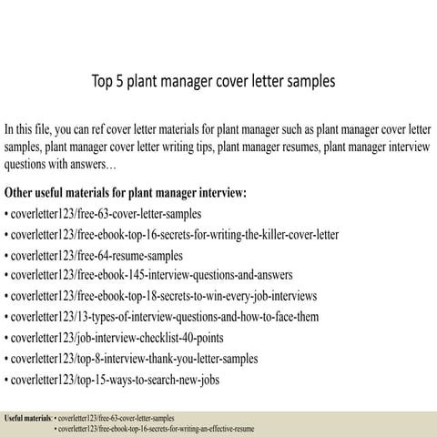 Top 5 plant manager cover letter samples | PPT