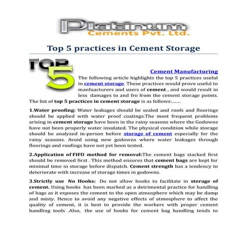 Top 5 practices in cement storage | PDF