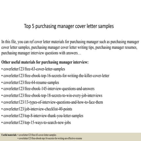 Top 5 purchasing manager cover letter samples | PPT