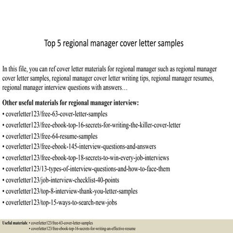 Top 5 regional manager cover letter samples | PPTX