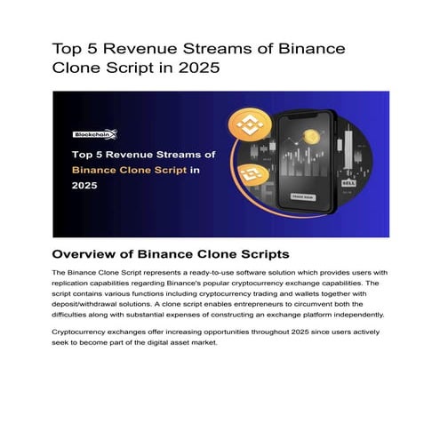 Top 5 Revenue Streams of Binance Clone Script in 2025 | PDF