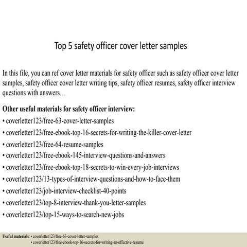 Top 5 safety officer cover letter samples | PPTX