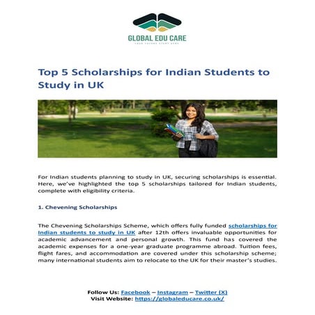 The Top 5 Scholarships for Indian Students to Study in UK | PDF