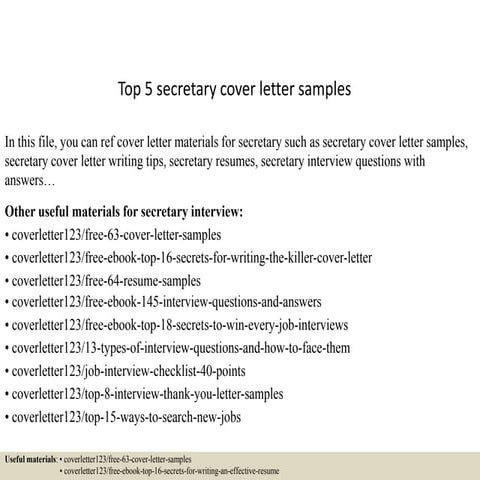 Top 5 secretary cover letter samples | PPTX