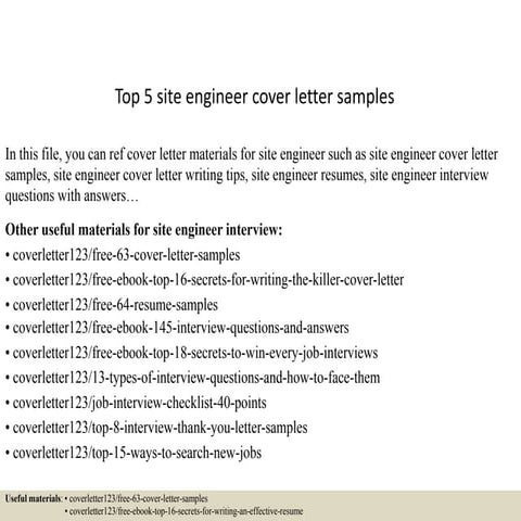 Top 5 site engineer cover letter samples | PPT