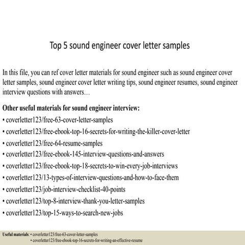 Top 5 sound engineer cover letter samples | PPTX