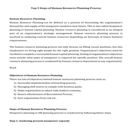 Top 5 steps of human resource planning process | PDF