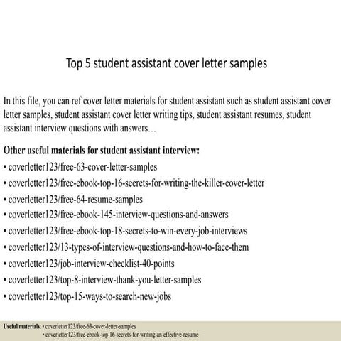 Top 5 student assistant cover letter samples | PPT