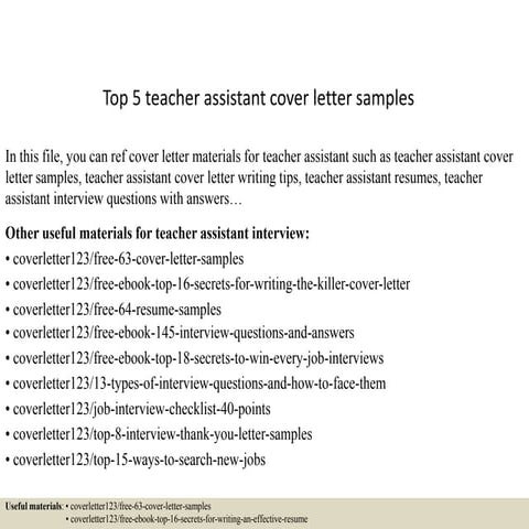 Top 5 teacher assistant cover letter samples | PPTX