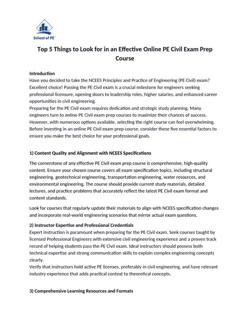 A Case for Early FE Exam Participation in Civil Engineering | DOCX ...