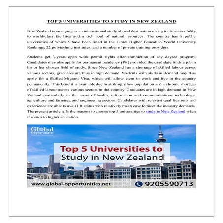 TOP 5 UNIVERSITIES TO STUDY IN NEW ZEALAND | PDF