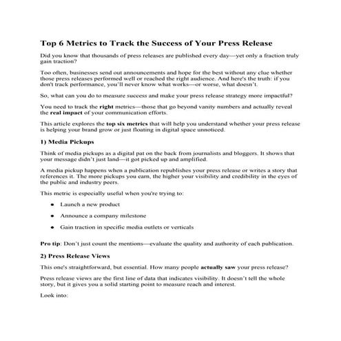 Top 6 Metrics to Track the Success of Your Press Release | DOCX