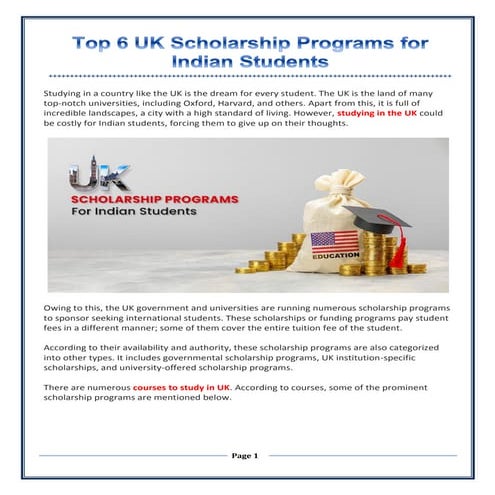 Top 6 UK Scholarship Programs for Indian Students | PDF