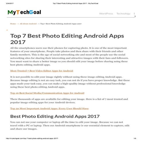 Top 7 best photo editing android apps 2017 | PDF