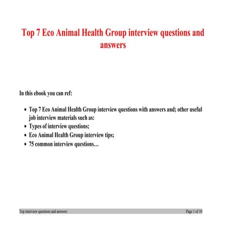 Top 7 eco animal health group interview questions and answers | DOC