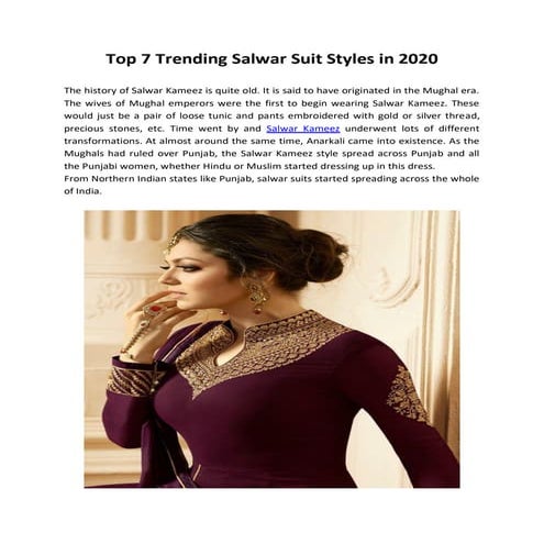 Top 7 trending salwar suit styles in 2020 | PDF