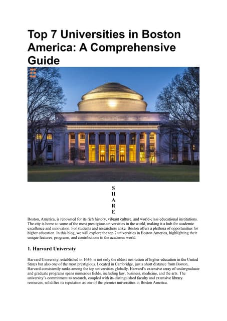 Top 10 Famous Universities In Boston | Future Education Magazine | PDF
